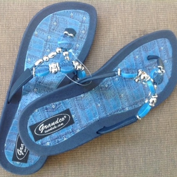Grandco | Shoes | Blue Beaded Flip Flop Thong Sandals Grandco | Poshmark